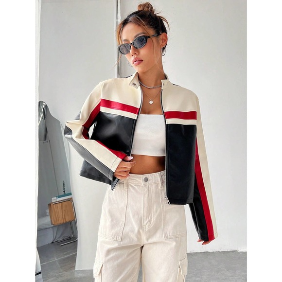 WILA | Jackets & Coats | Minimalist Colorblock Zip Up Cropped Vegan ...